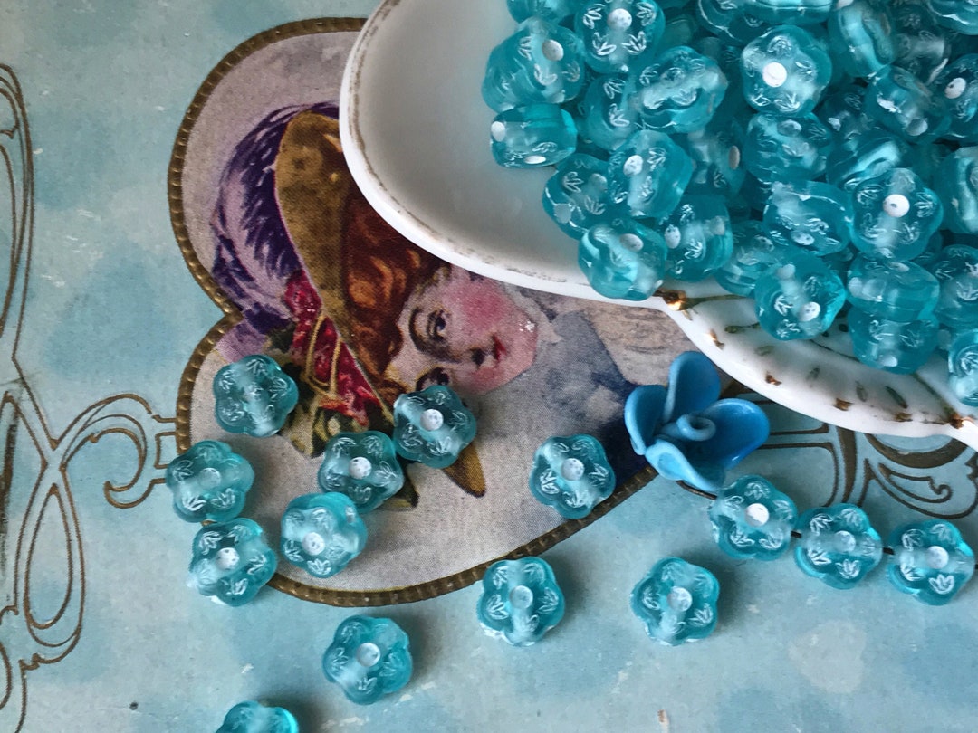 20 Vintage Blue Flower Beads, Vintagerosefindings, Flowers Beads, Blue ...