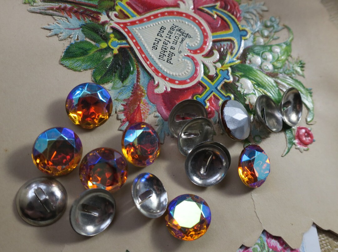 11mm Vintage Buttons Kit Titania Round Topaz Czech Rhinestone Button ...