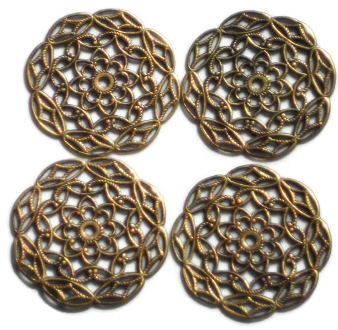 Vintage Filigree Medallions - Filigree Discs - Antique Brass Ox ...