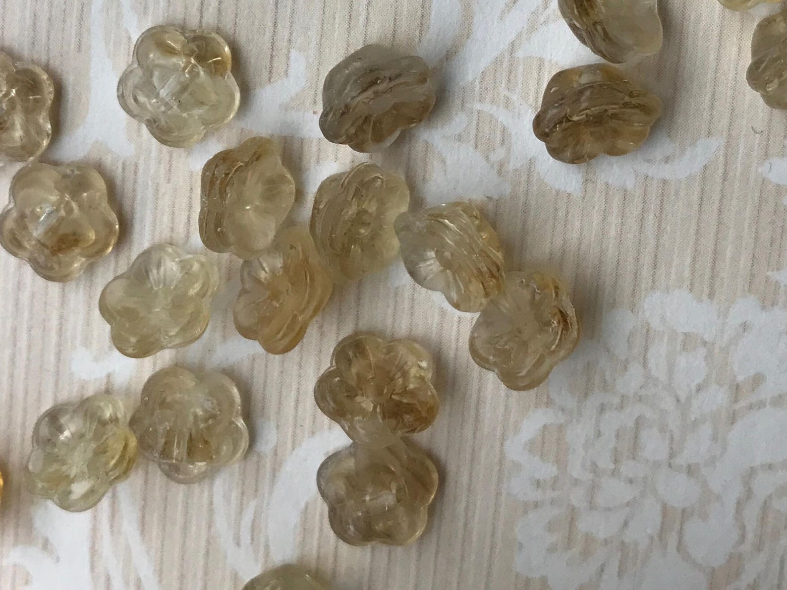 Topaz Glass Button Beads,miriam Haskell Style,beige Flower Beads ...