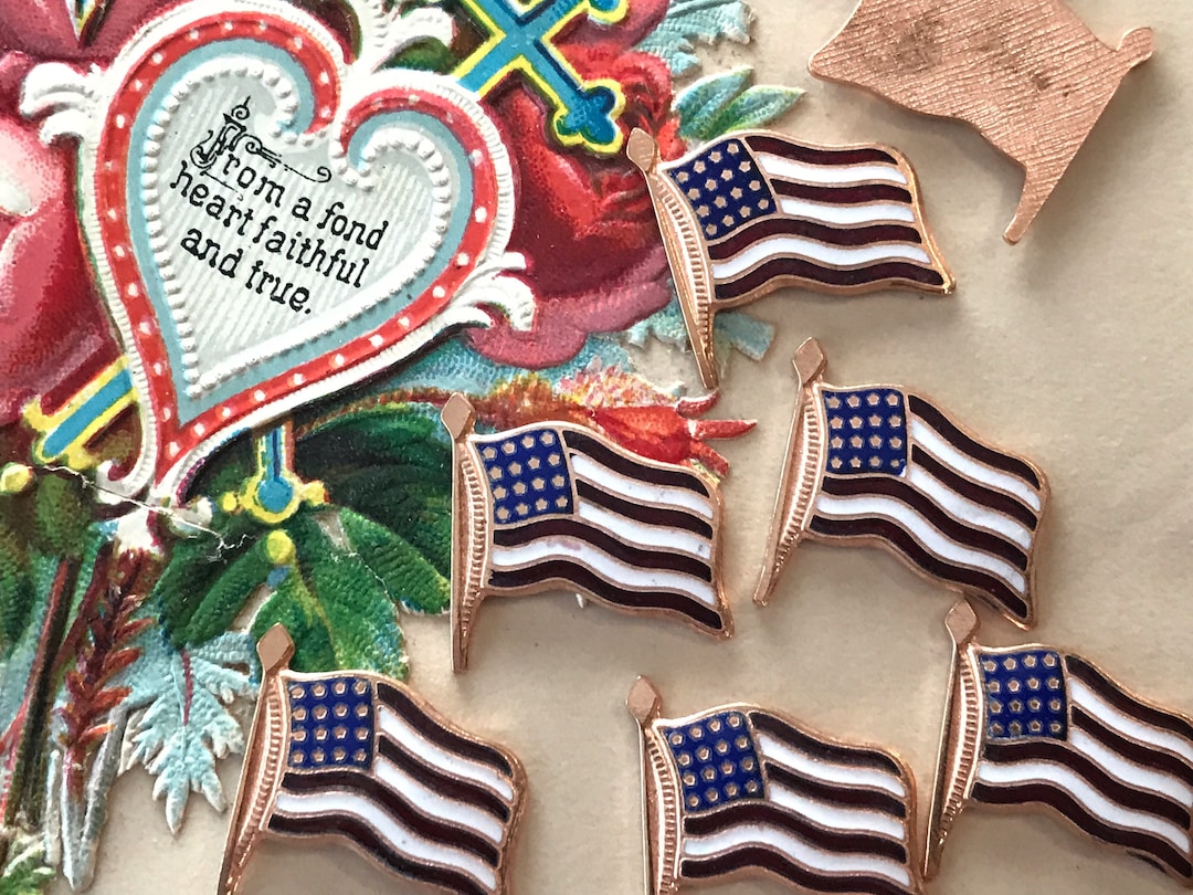 6 Vintage Enamel Flags, Make America Great Again, Enameled Flags ...
