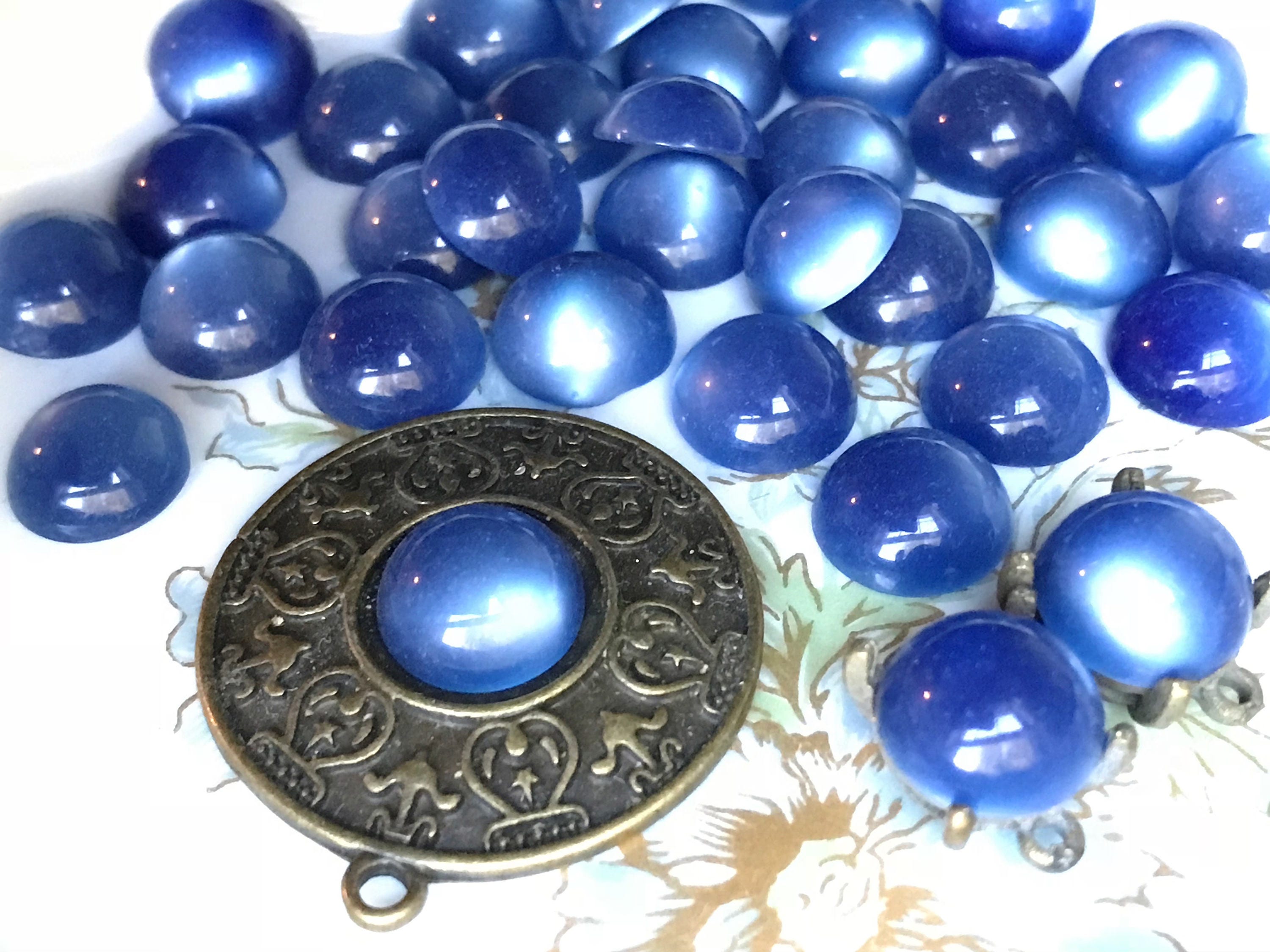 Vintage Cabochons, Blue Lucite Cabochons, Moonstone Look, 11mm ...