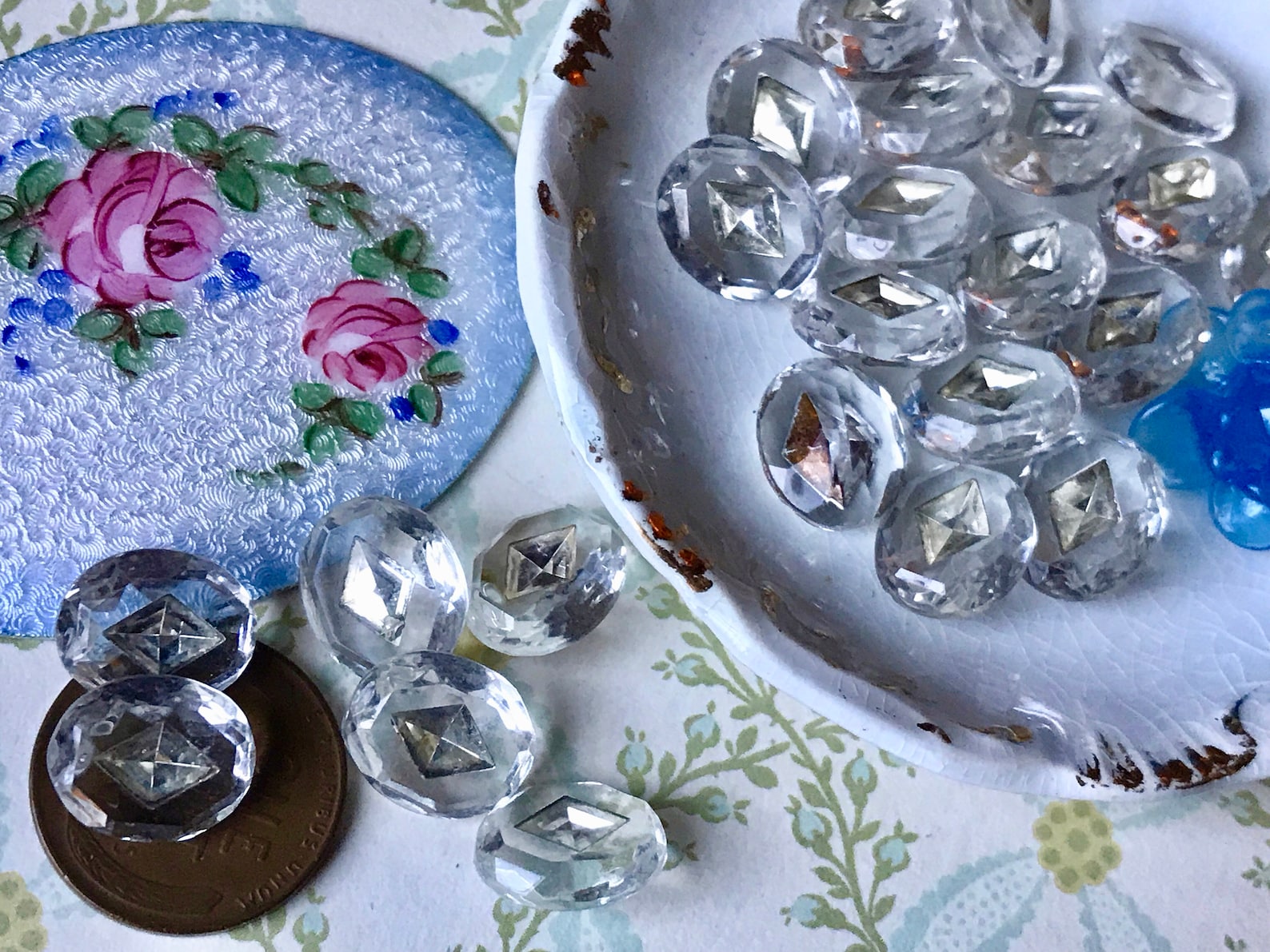 12x10 Art Deco Stones With Inset Diamond Vintage Crystal Clear - Etsy