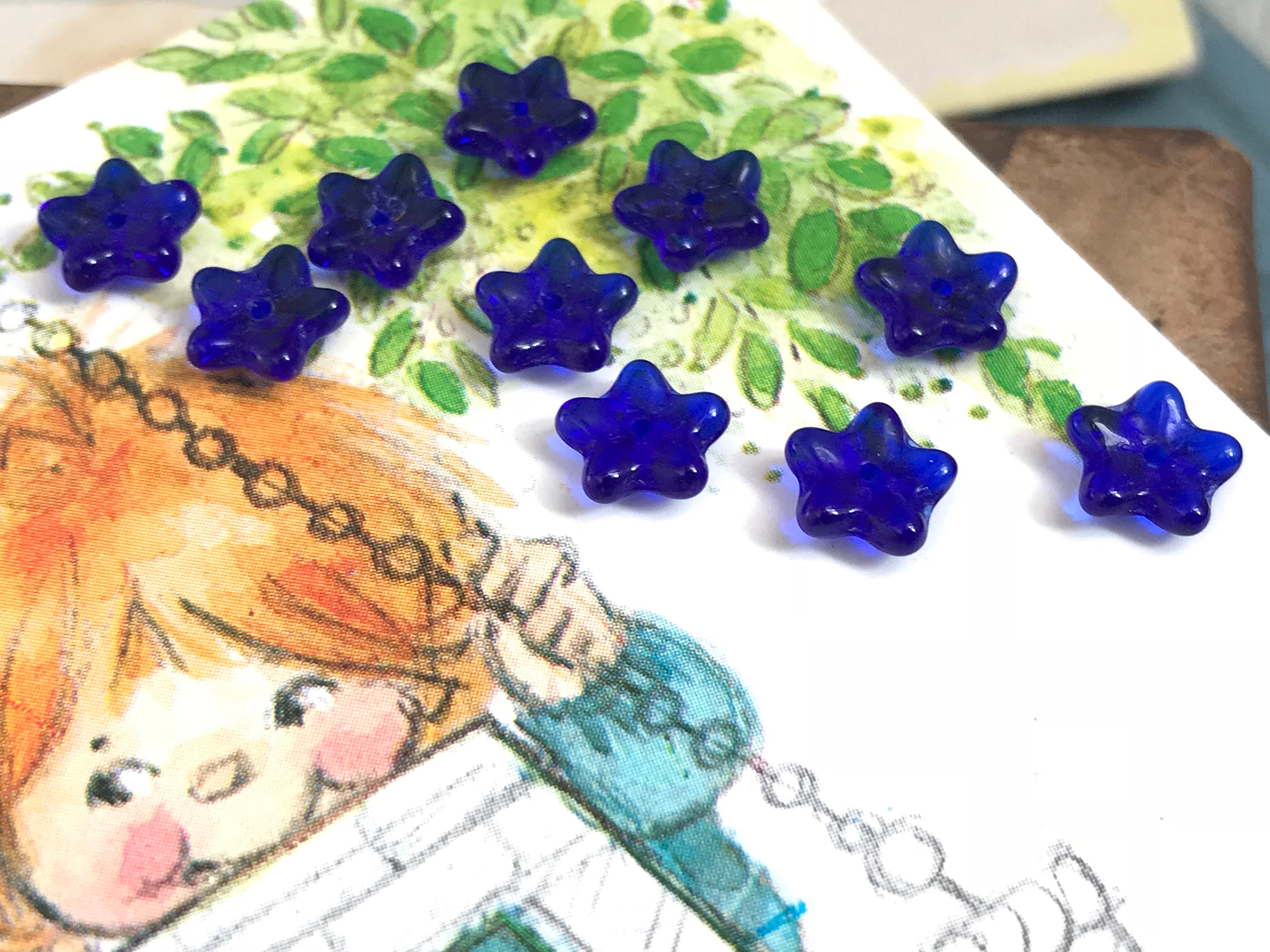 Vintage Glass Beads Blue Flowers Beads 8x3mm Beads Spacer Etsy