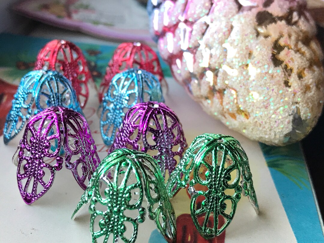 Filigree Christmas Bead Caps, Colorful, Metallic, Vintage Bead Caps ...