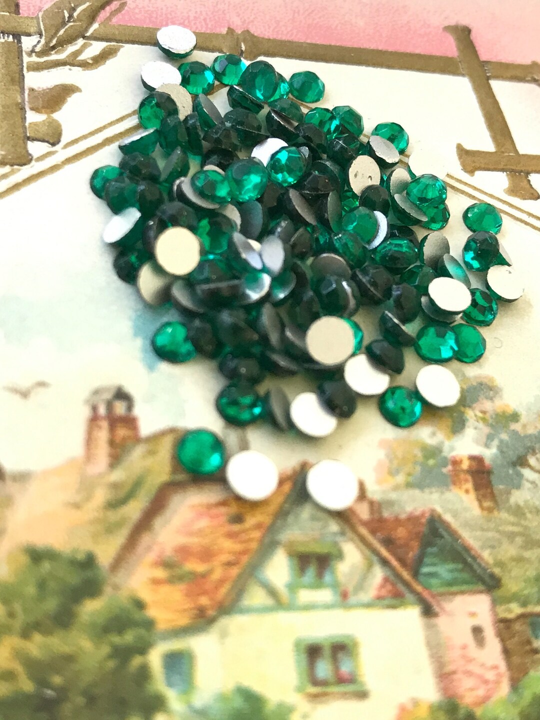 Vintage Chaton Roses 4mm,silver Emerald,emerald Rhinestones,cabochons ...