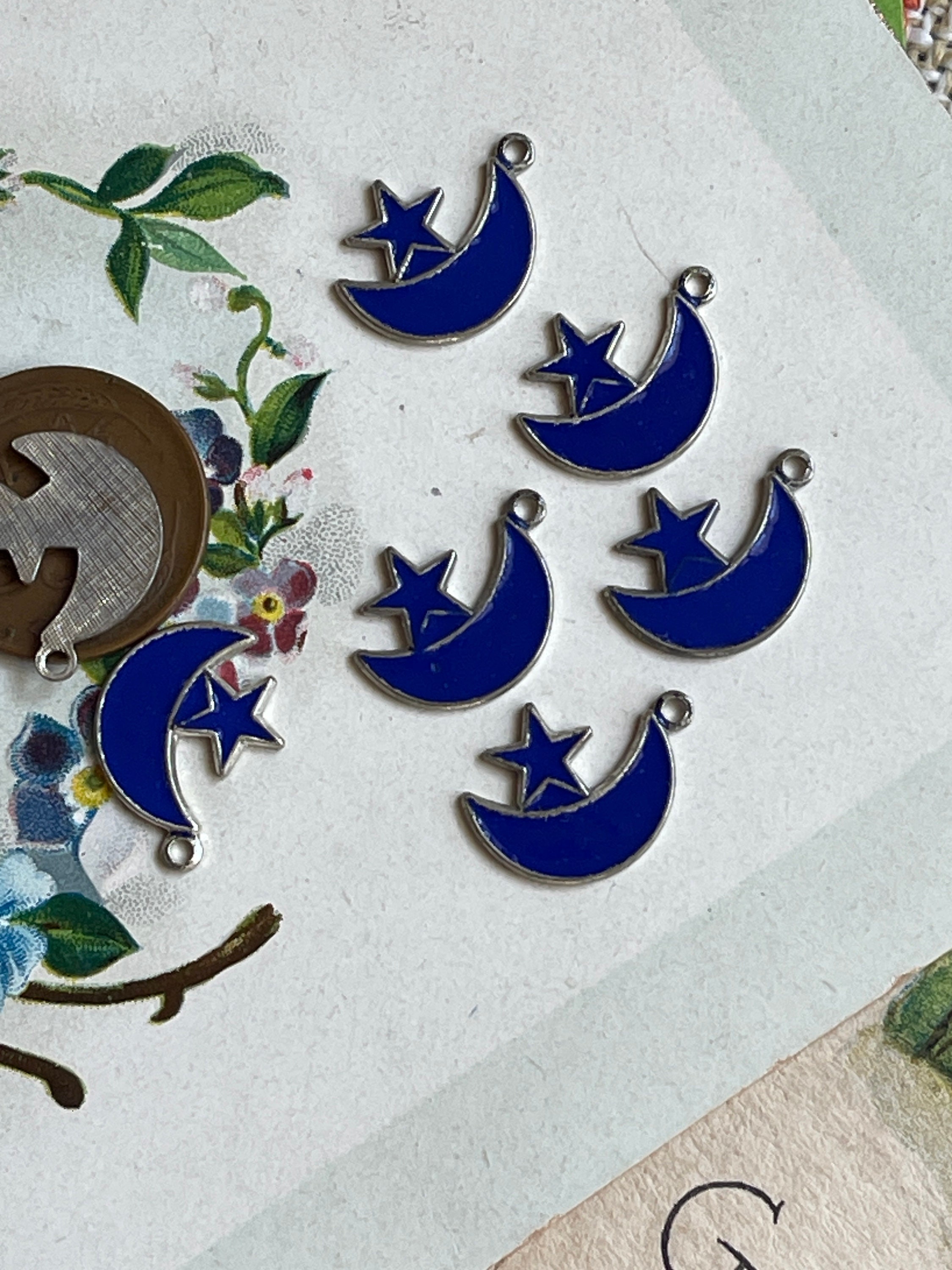 Crescent Moon Star Charms, Enameled, 2pcs, 13x11mm - Etsy