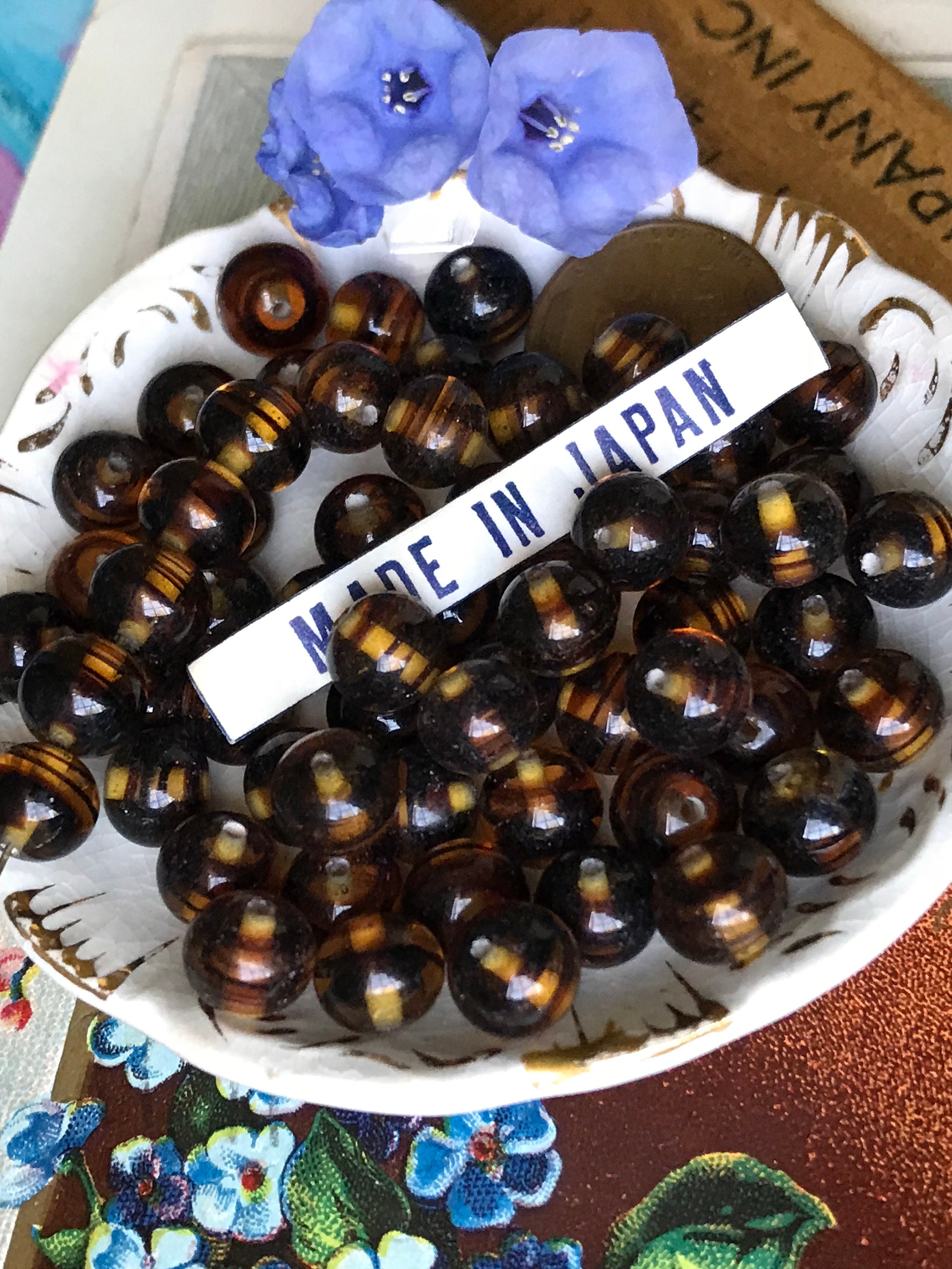 20 Vintage Glass Tortoise Shell Beads Cherry Brand Round | Etsy