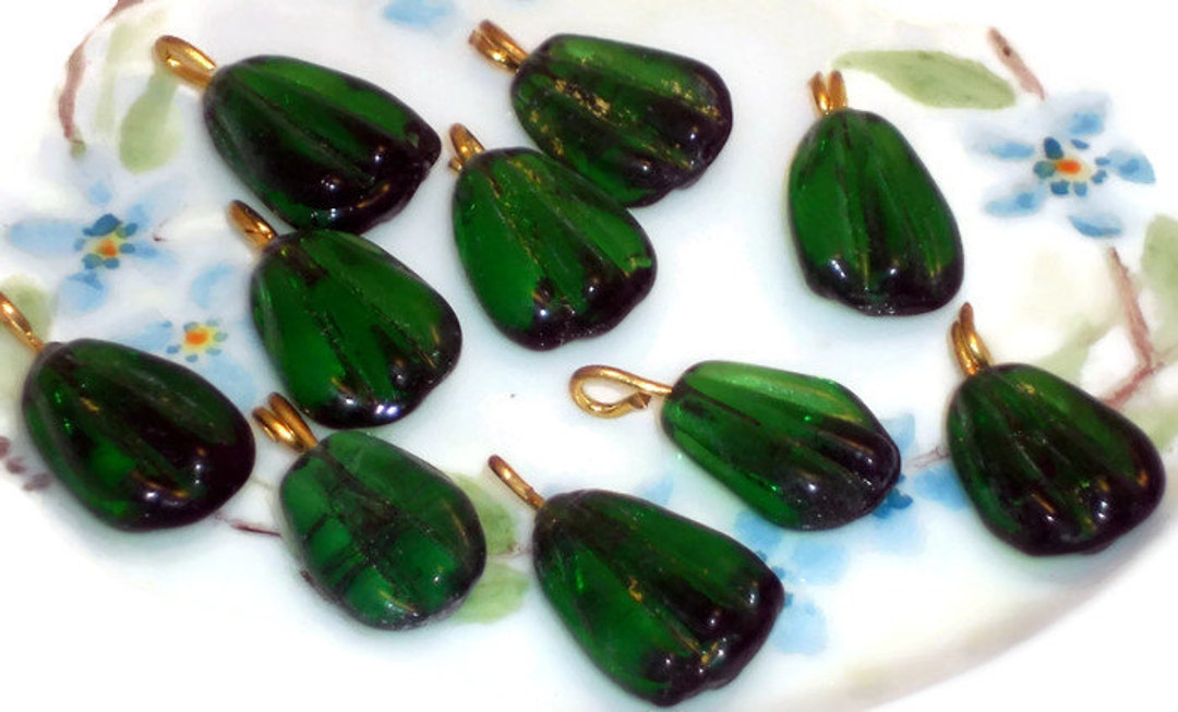 Vintage Glass Drops Glass Beads, Glass Drops Dangles, Emerald Drops - Etsy