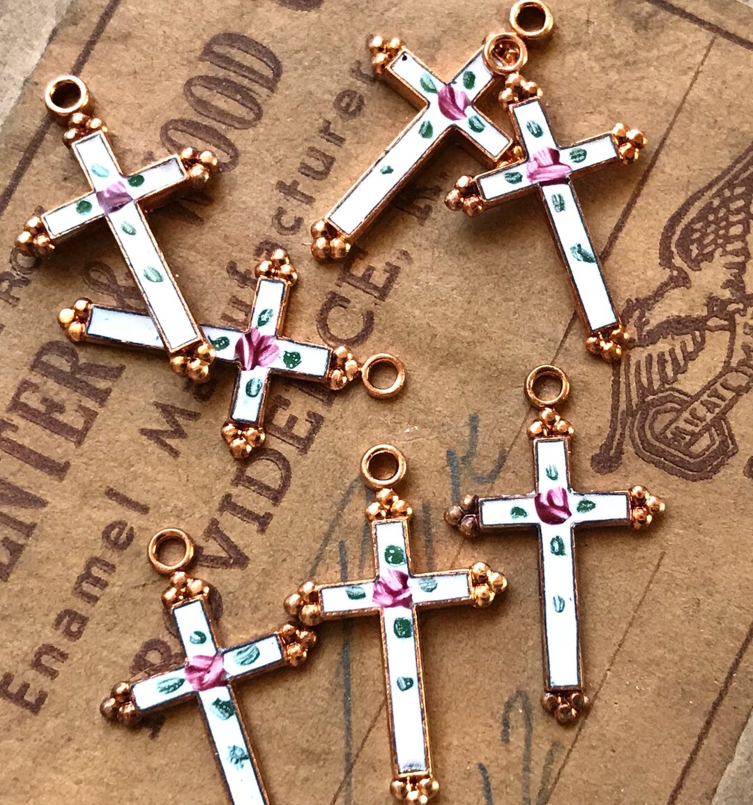Guilloche Cross Charms, Enameled Crosses - Etsy