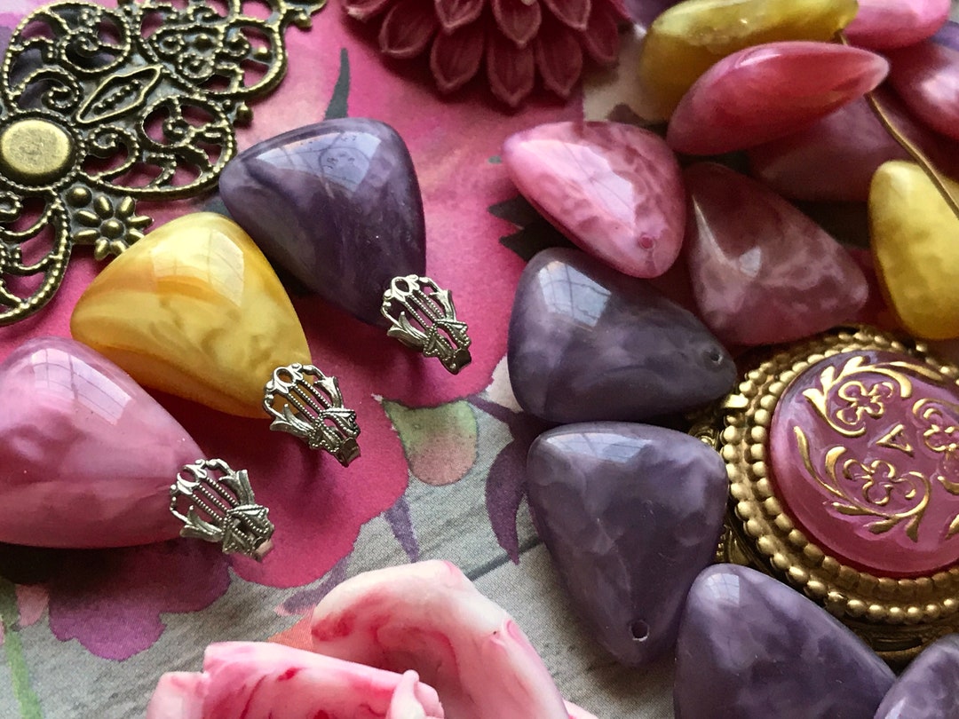 Vintage Moonstone Glass Drops in Triangle Shape, Vintage Drops, Cottage ...