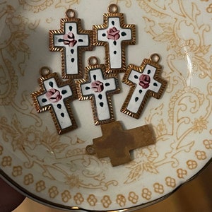 Enamel Cross Charms, Floral Cross Charm, 2pcs, 3/4" - Etsy