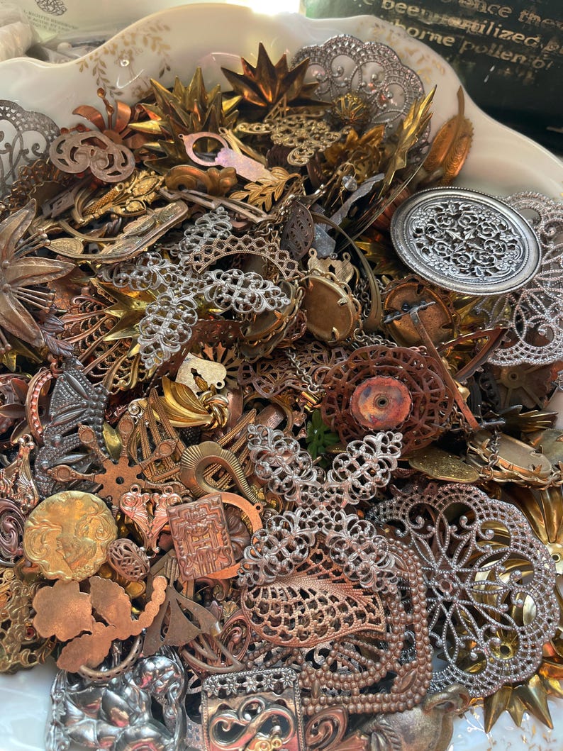 Vintage Brass Findings, 10pcs, Assemblage Lot, Stamping Lot, Brass ...