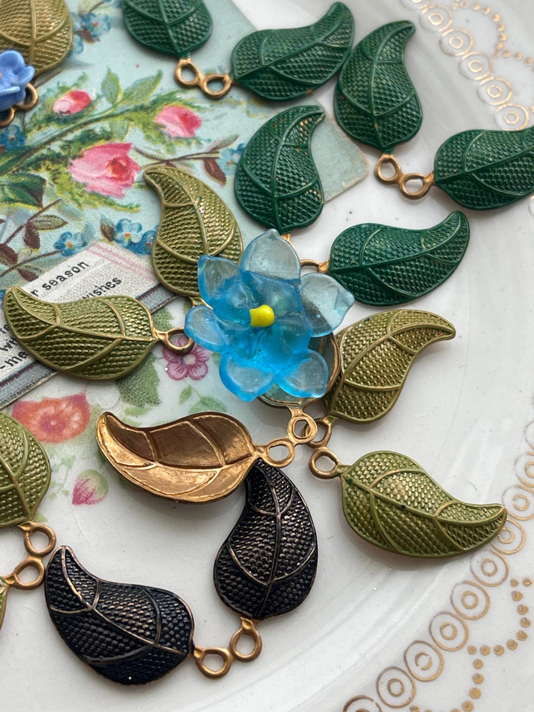 Miriam Haskell Brass Leaf Connectors, Brass Leaf Stampings, Vintage ...