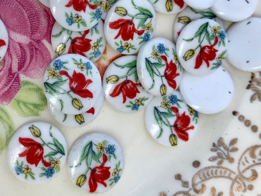 Vintage Flower Cabochons, Red Rose Cabochons, Round, 10mm, COTTAGECORE ...