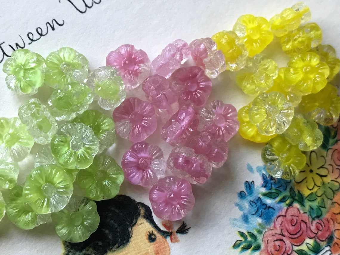 Vintage Flower Beads Vintage Glass Flower Beads floral | Etsy