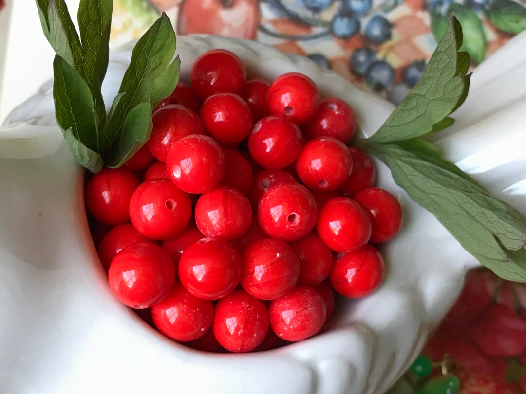 Vintage Red Cherry Glass Beads, 8mm Apple Red Beads, Miriam Haskell Red ...