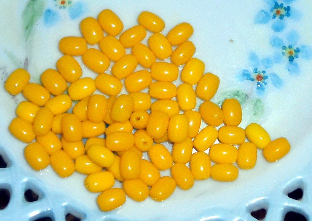 Vintage Glass Beads,vintage Yellow Beads, Yellow Czech Beads - Etsy