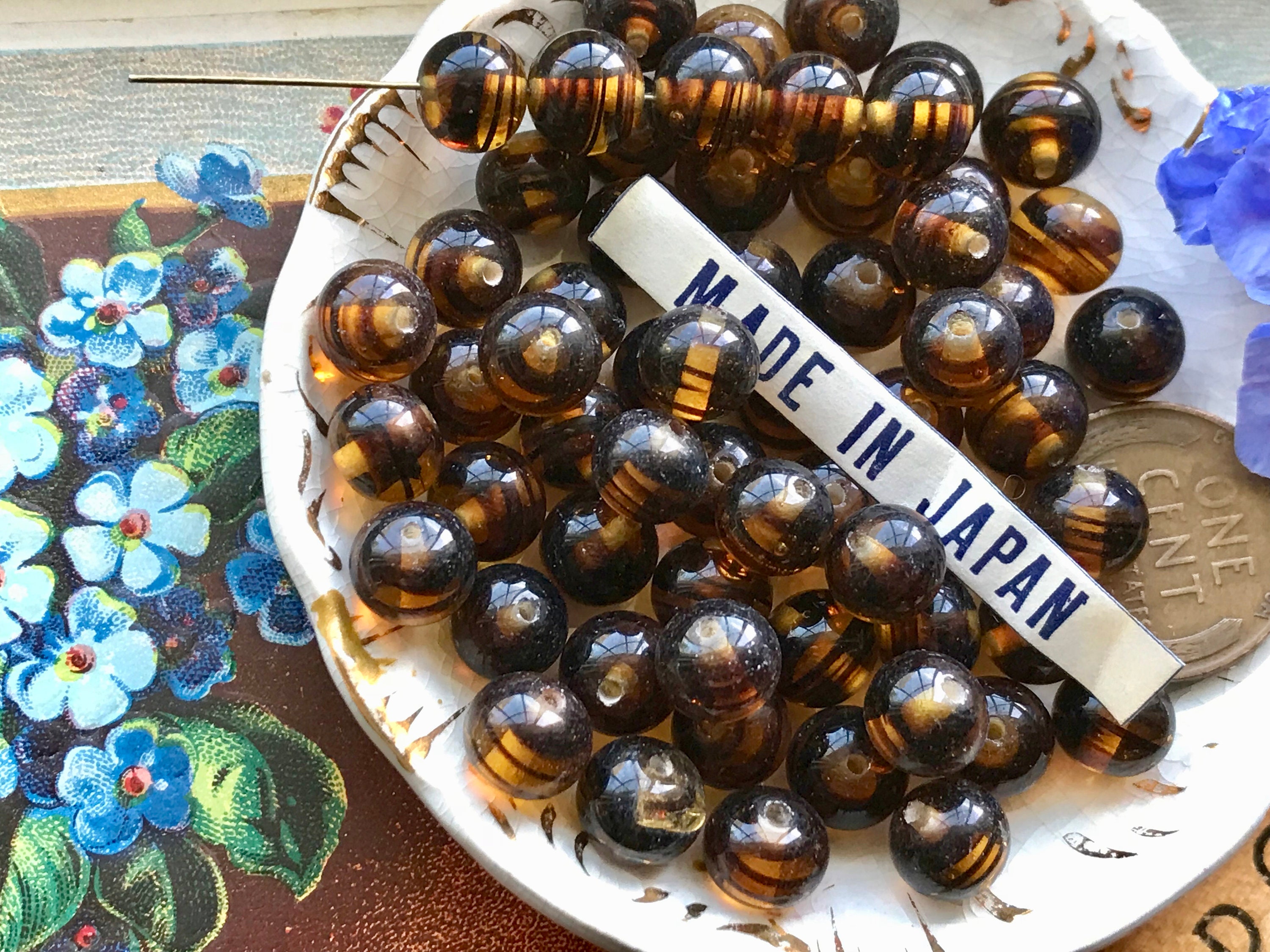 20 Vintage Glass Tortoise Shell Beads Cherry Brand Round | Etsy