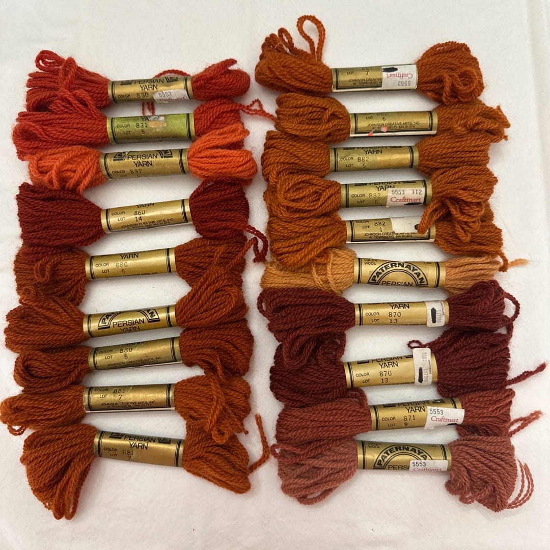 Vintage Paternayan Wool Persian Yarn Needlepoint Orange/burgandy 8yd 19 ...
