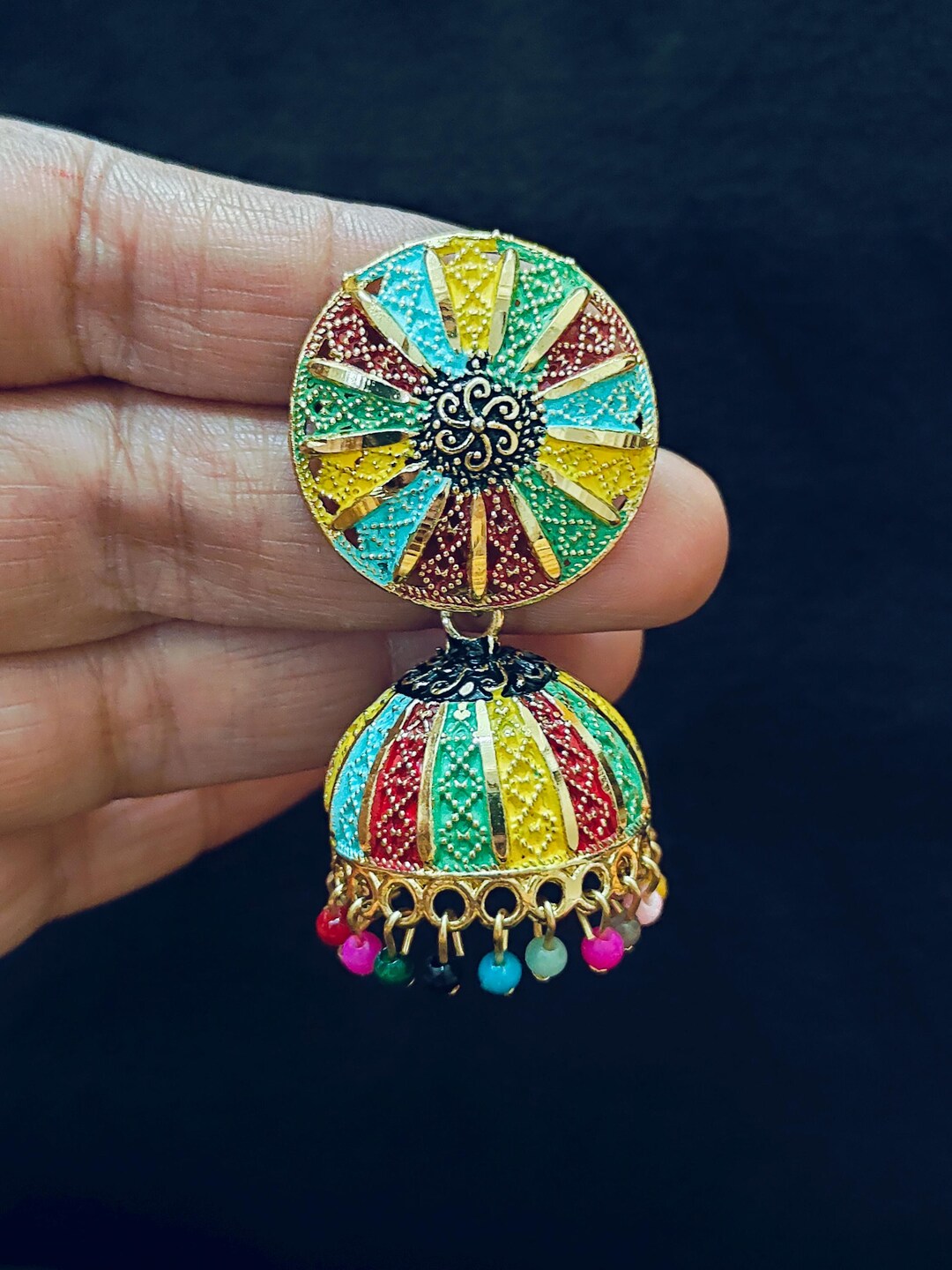 Multicolor Painted Gold Jhumka, Indian Jewelry, Big Bridal Jhumka ...