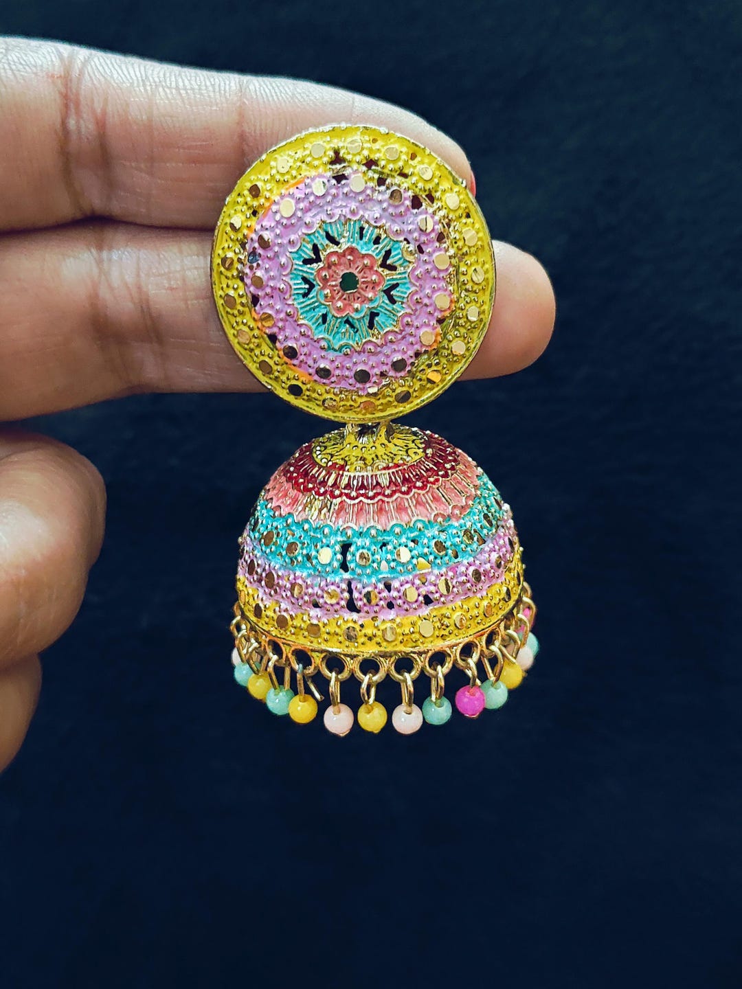Multicolor Painted Gold Jhumka, Indian Jewelry, Big Bridal Jhumka ...