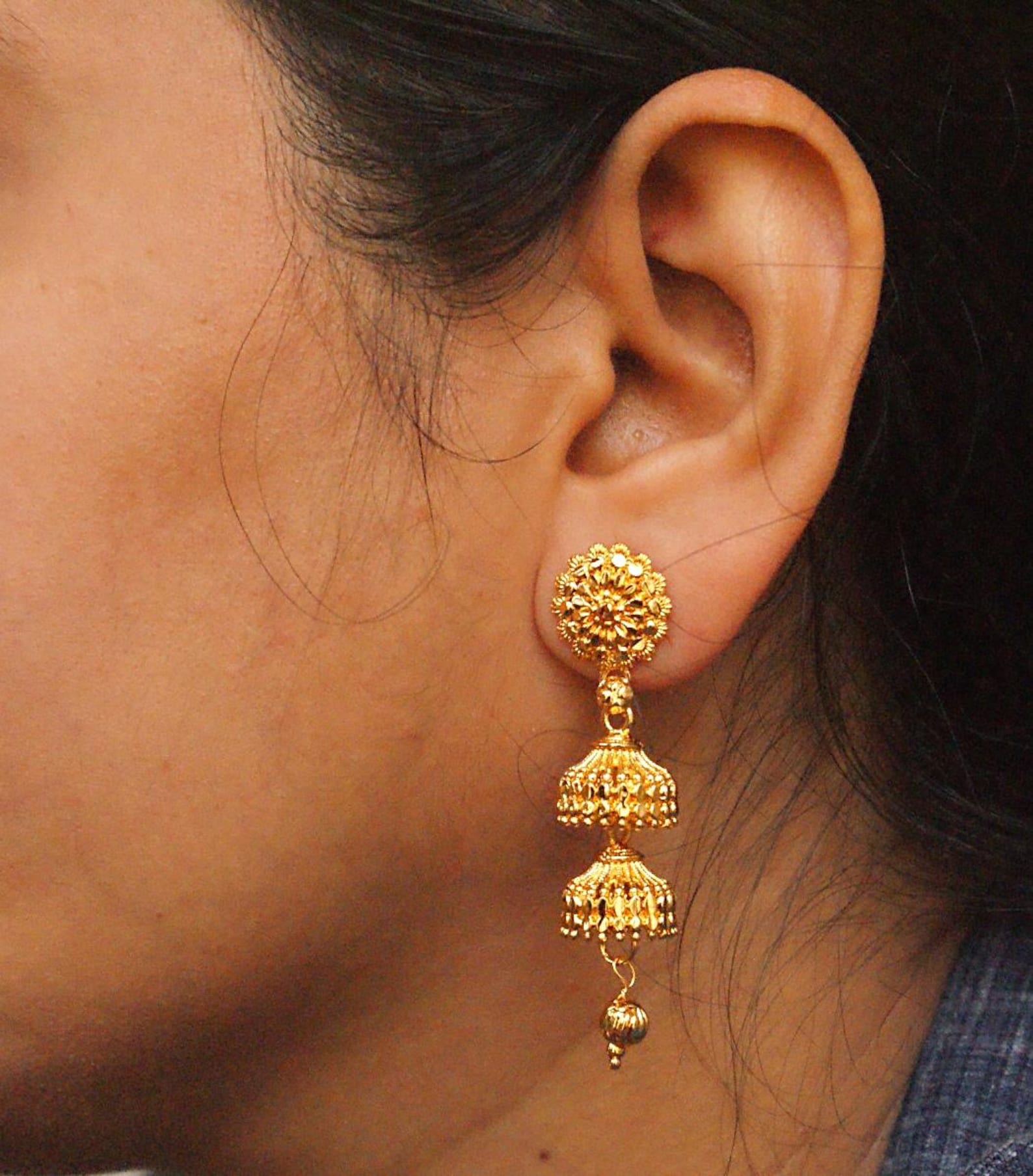 Big Gold Plated Jhumka, Indian Jewelry, Long Jhumka Earrings, Party ...