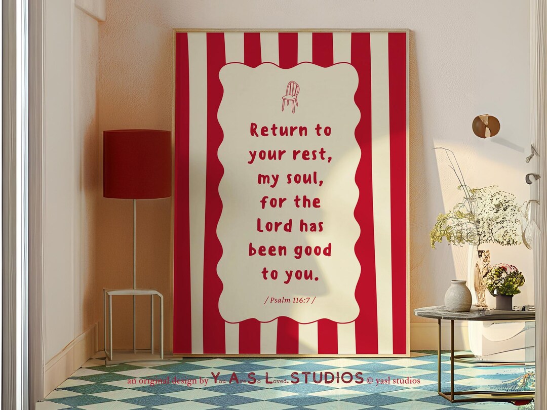 Christian Affirmations Poster Psalm 116:7 Bible Verse Print Red and ...