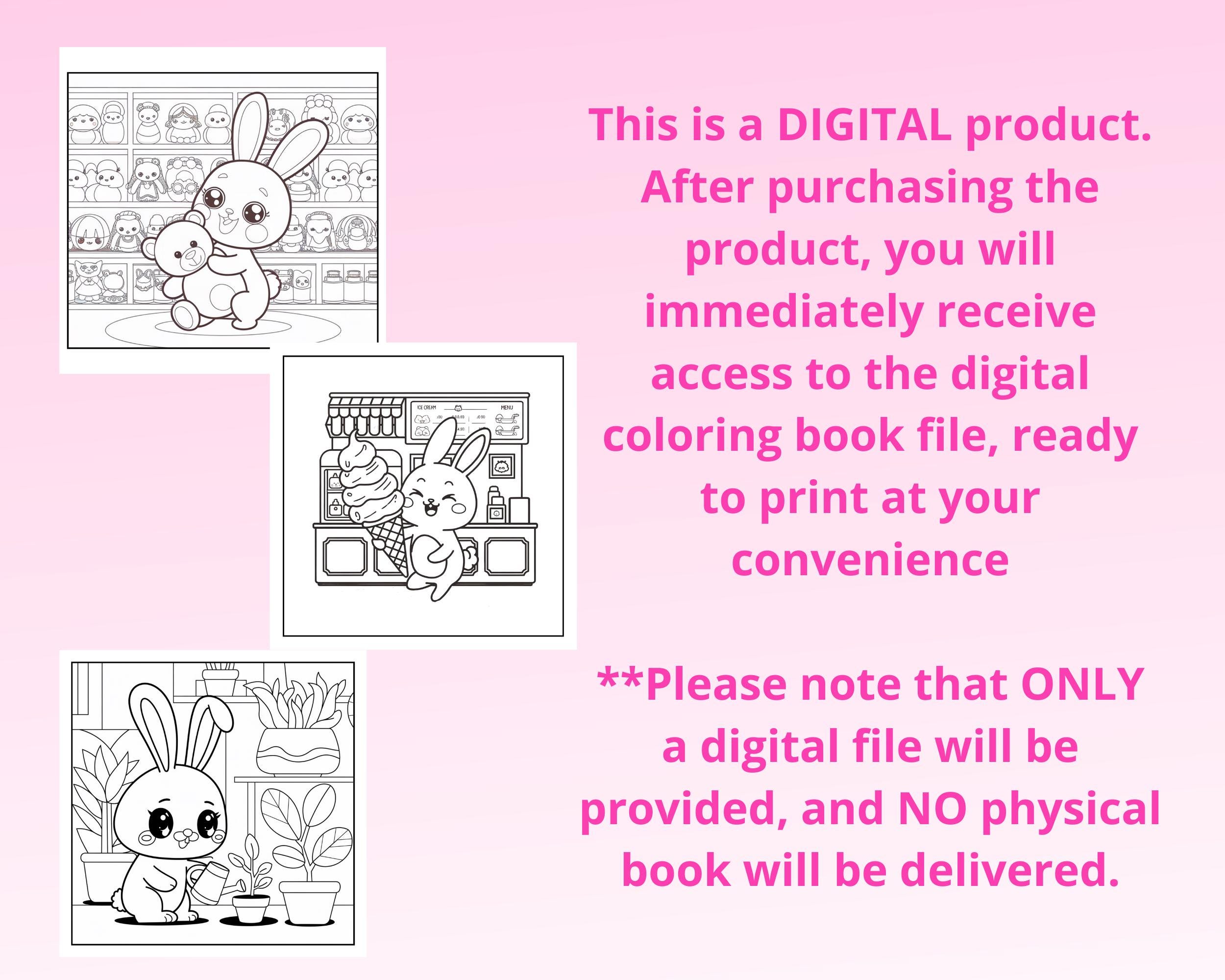 Kawaii Bunny Coloring Pages for Kids and Adults, Cute Bunny Coloring ...