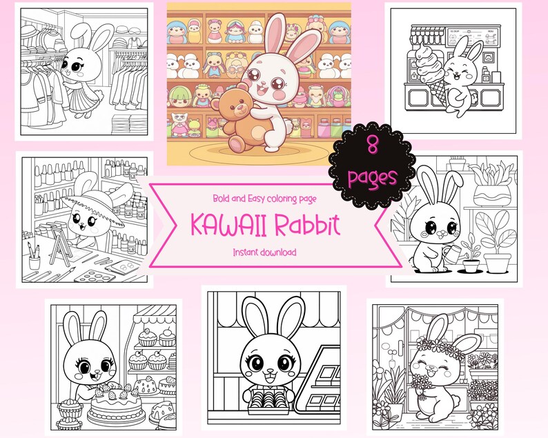 Kawaii Bunny Coloring Pages for Kids and Adults, Cute Bunny Coloring ...