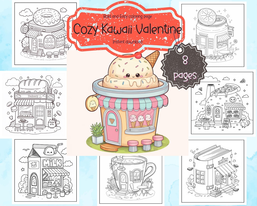 Cute Kawaii Shops Coloring Book/ Coloring Pages to Relax and Unwind ...