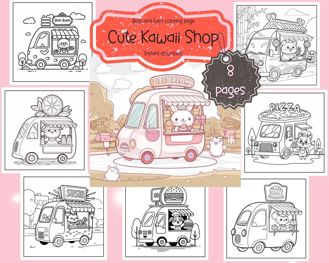 Cute Kawaii Food Truck Coloring Book, Kawaii Coloring Pages, Preschool ...