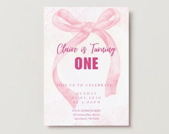 First Birthday Invitation Pink Bow - Etsy