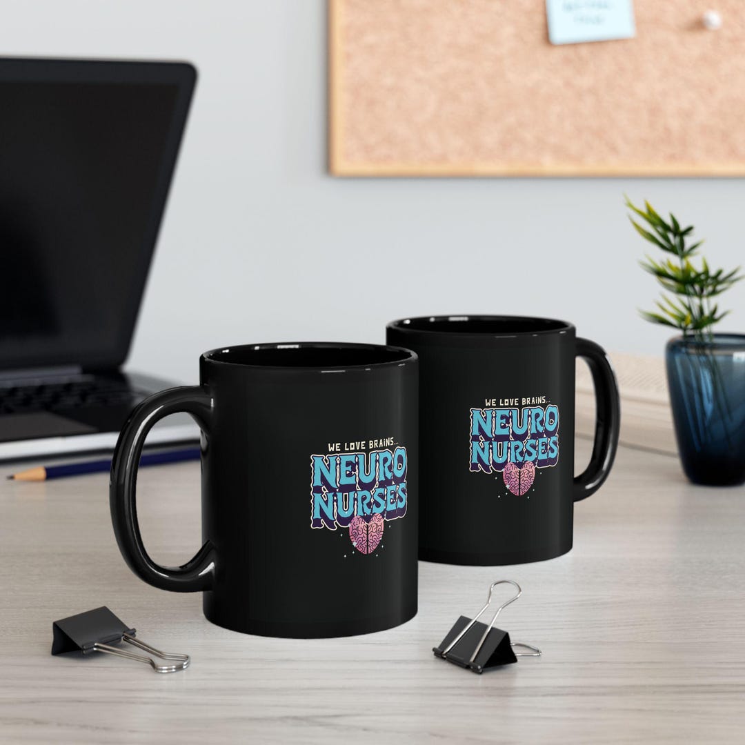 Neuro Nurses We Love Brains Mug, Pink Heart Brain Nurse Mug, Black ...
