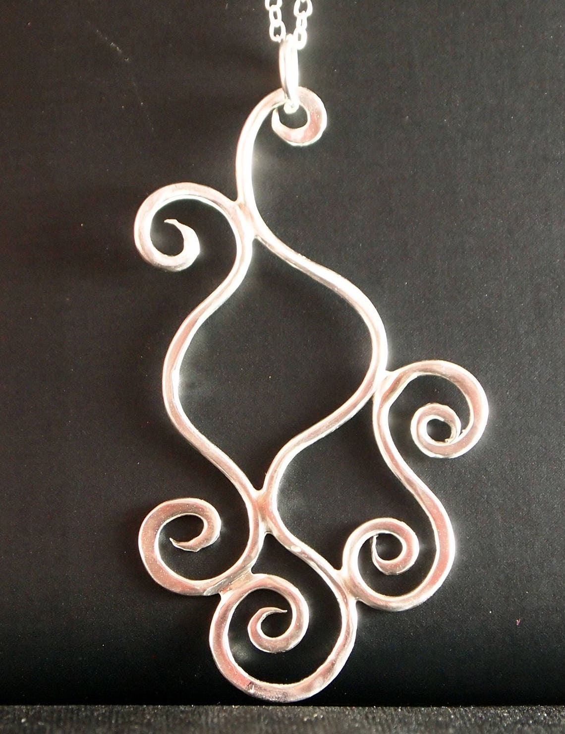 Sterling Silver Scroll Pendant and Chain - Etsy