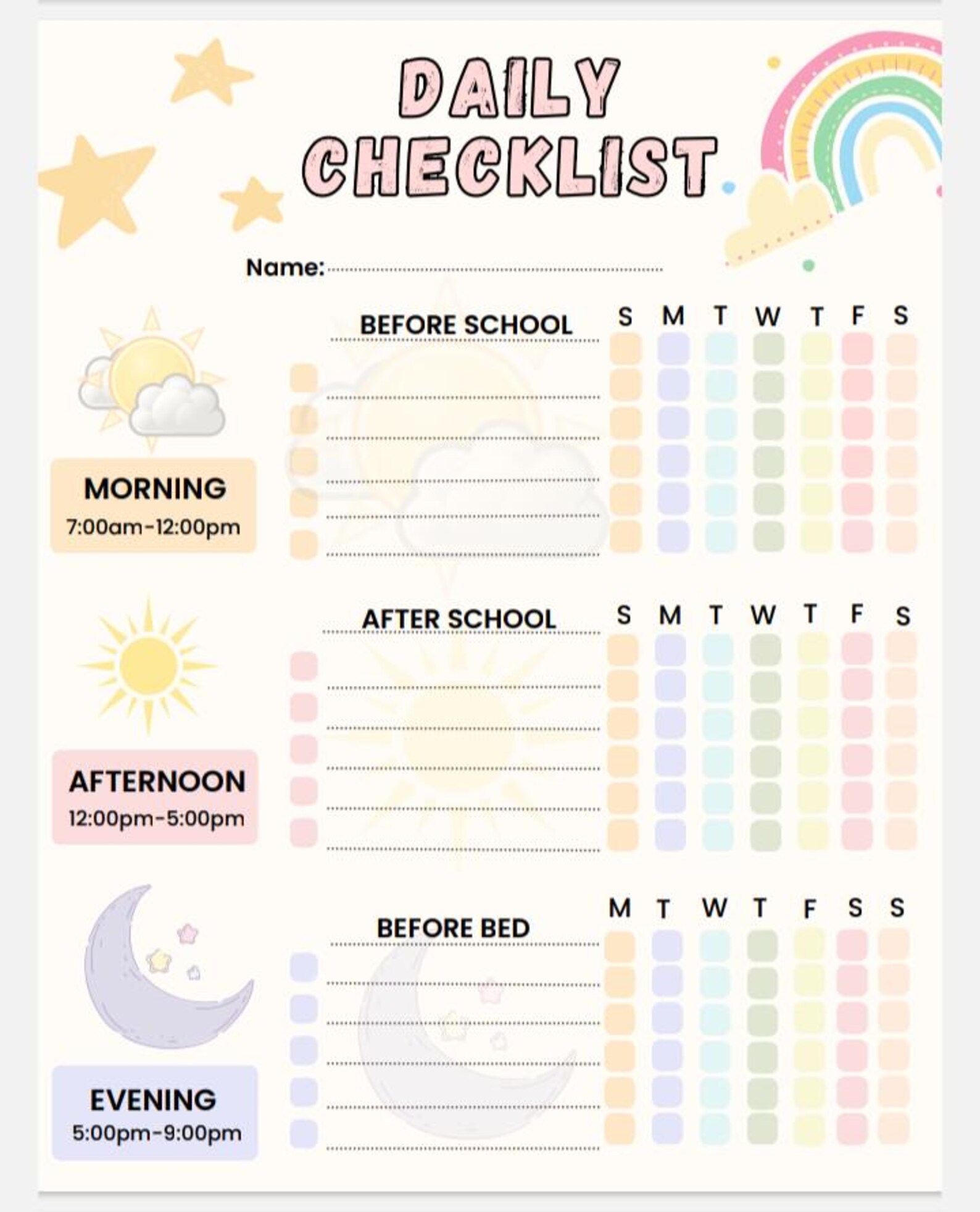 Blank Kids Chore Chart - Etsy