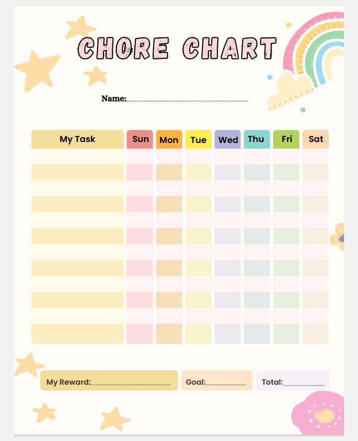 Blank Kids Chore Chart - Etsy