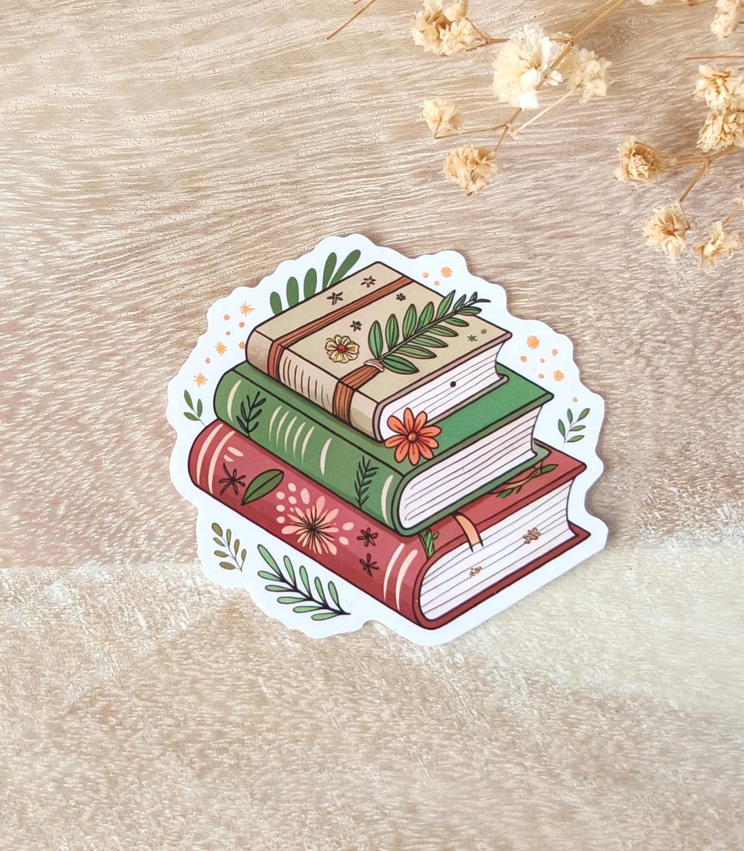 Floral Book Stack Sticker - Etsy