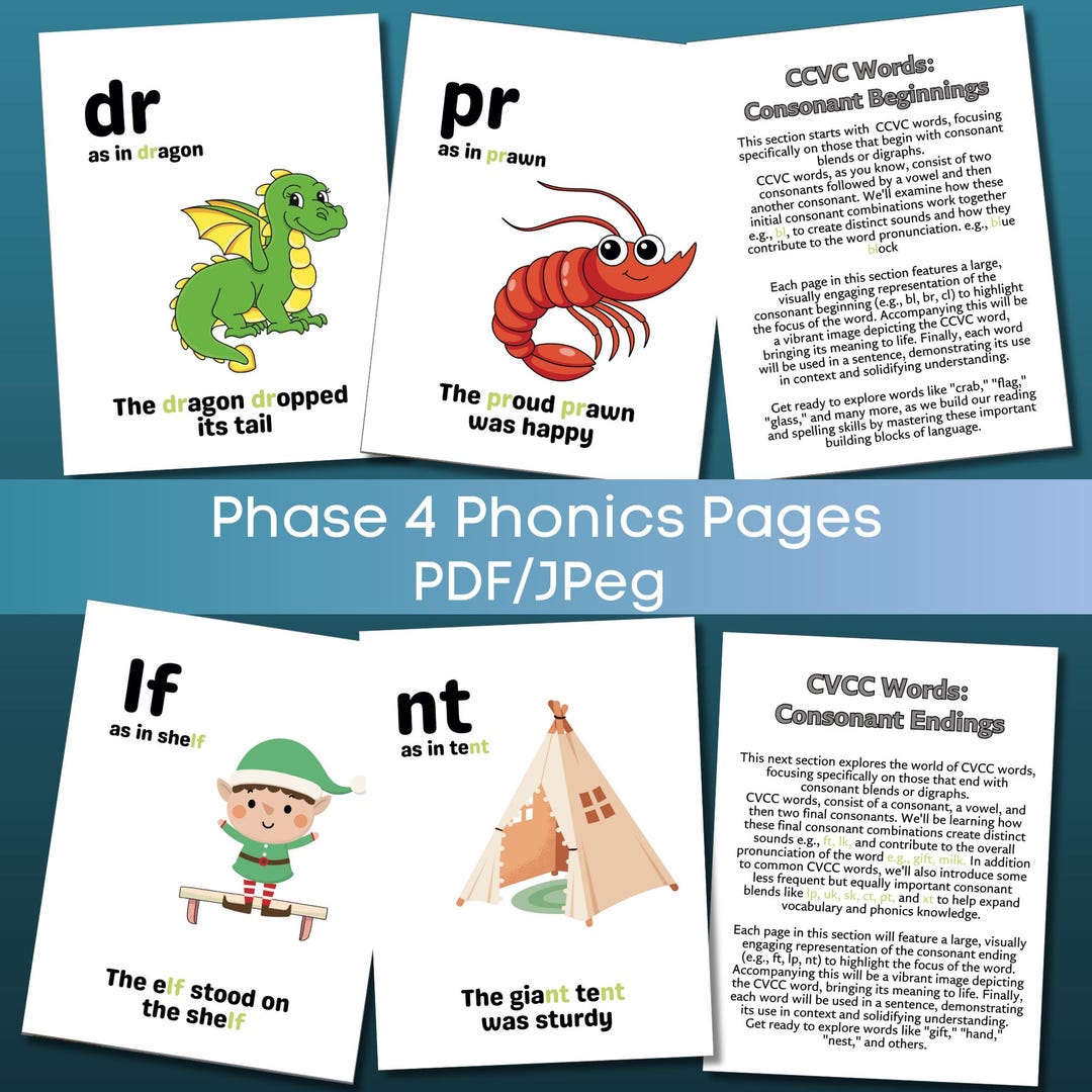 Phonics Phase 4 Ages 5-7 Homeschooling Toddlers Early Learners CVCC ...