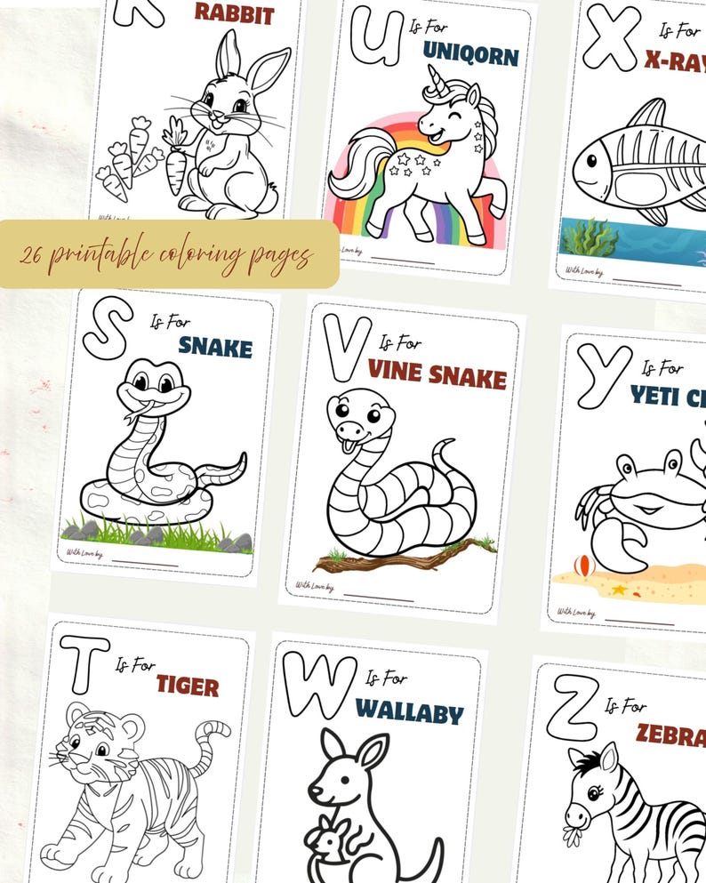 Animal Alphabet Coloring Book, A-Z Learning Worksheets (digital ...