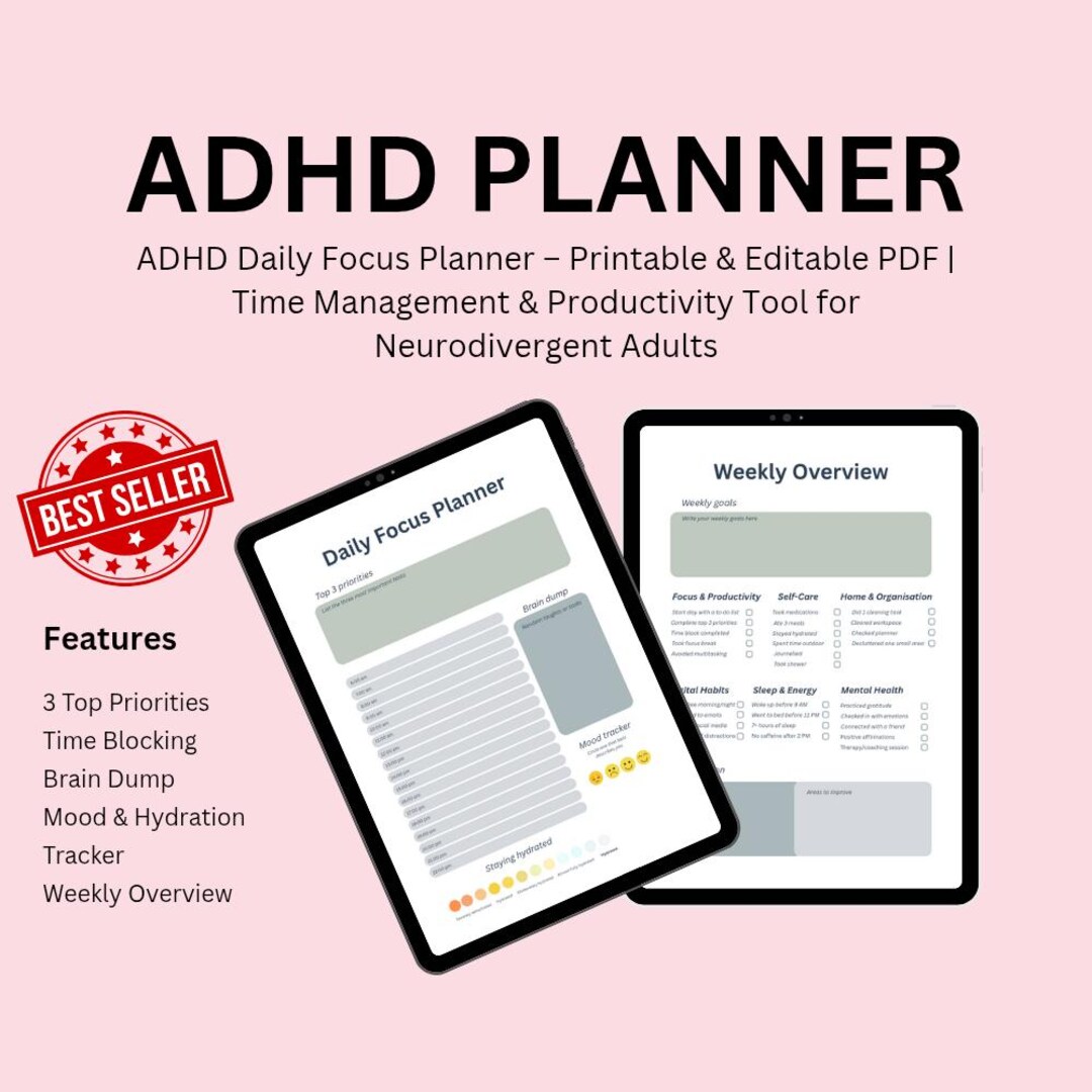 ADHD Daily Focus Planner – Printable & Editable PDF | Time Management ...
