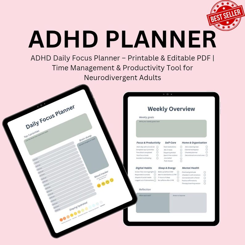 ADHD Daily Focus Planner – Printable & Editable PDF | Time Management ...