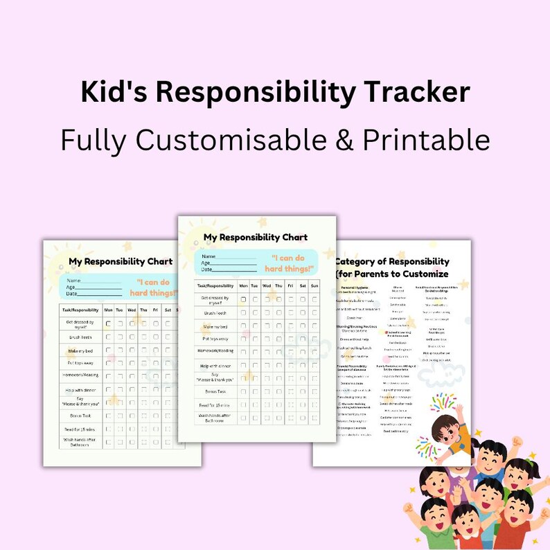 Kids Responsibility Chart Printable – Editable Daily & Weekly Chore ...