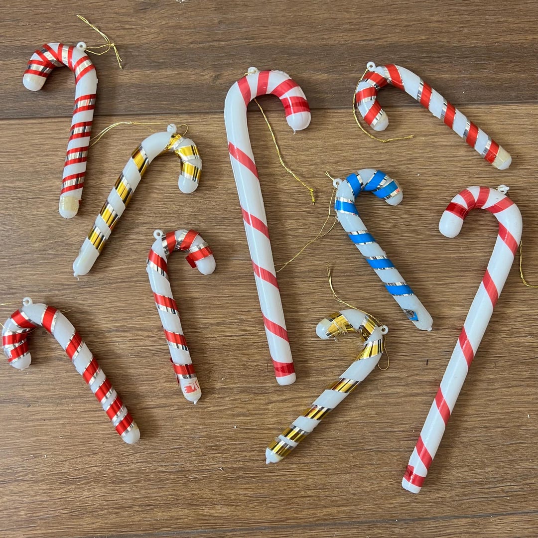 Vintage Mid Century Small & Large Plastic Candy Cane Ornaments Set of 9 ...
