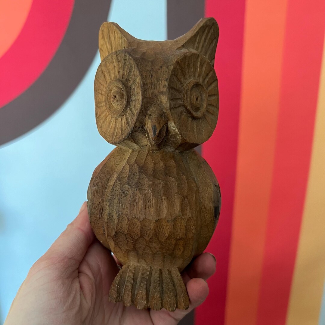 Vintage Mid Century Hand Carved Wooden Owl Tiki Boho Decor - Etsy