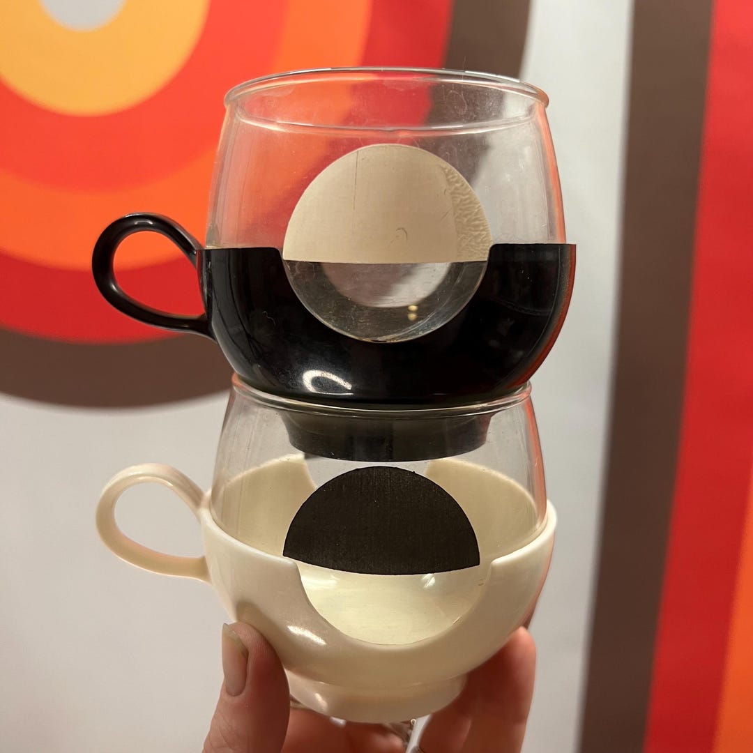 Vintage Mid Century 60s Pyrex Roly Poly Black White Coffee Tea Cups - Etsy