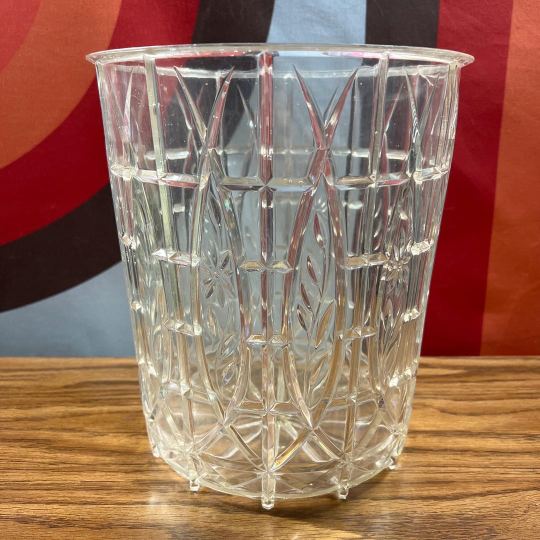 Vintage Hollywood Regency Mid Century Crystal Look Clear Trashcan Trash ...