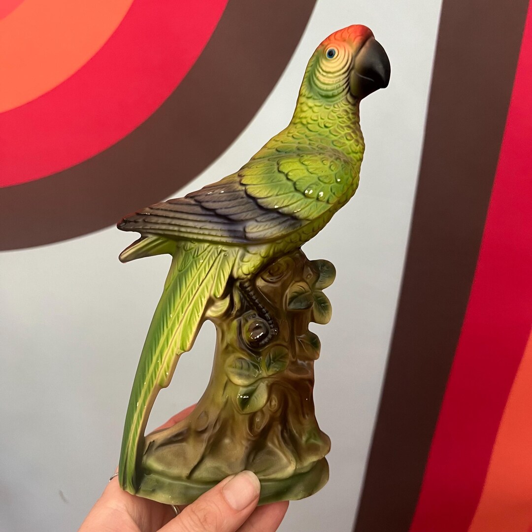 Vintage Mid Century Ceramic Green Parrot Sculpture Figurine Japan - Etsy