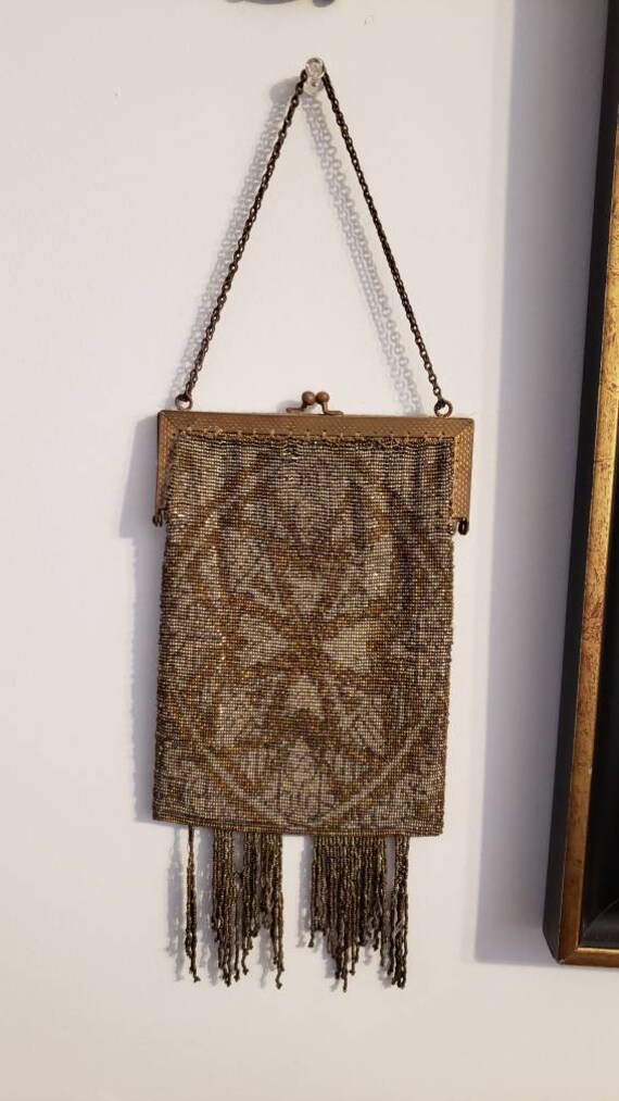 Antique 1920s handmade beaded flapper silver purse ba… - Gem