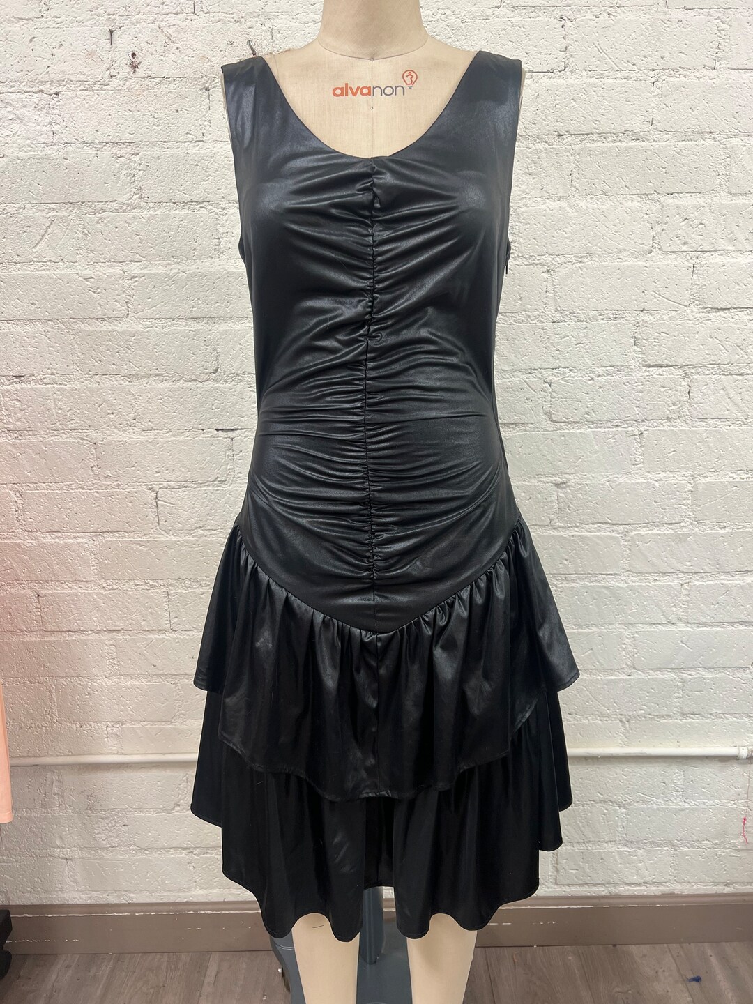 Vintage 80s Punk Goth Black Liquid Look Drop Waist Ruffle Dress S M - Etsy
